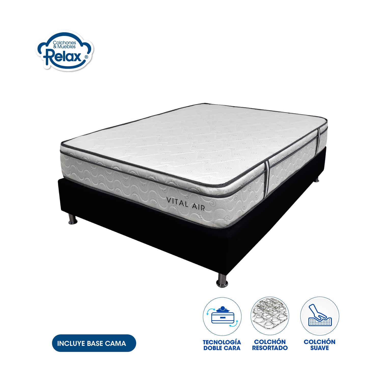 Combo Vital Air – Colchón + Base Cama – Firmeza Suave – Altura 22cm ...